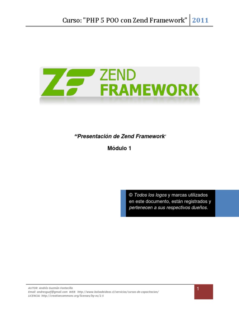 1 1 Zend Framework Introduccion | PDF | Marco de software | Php