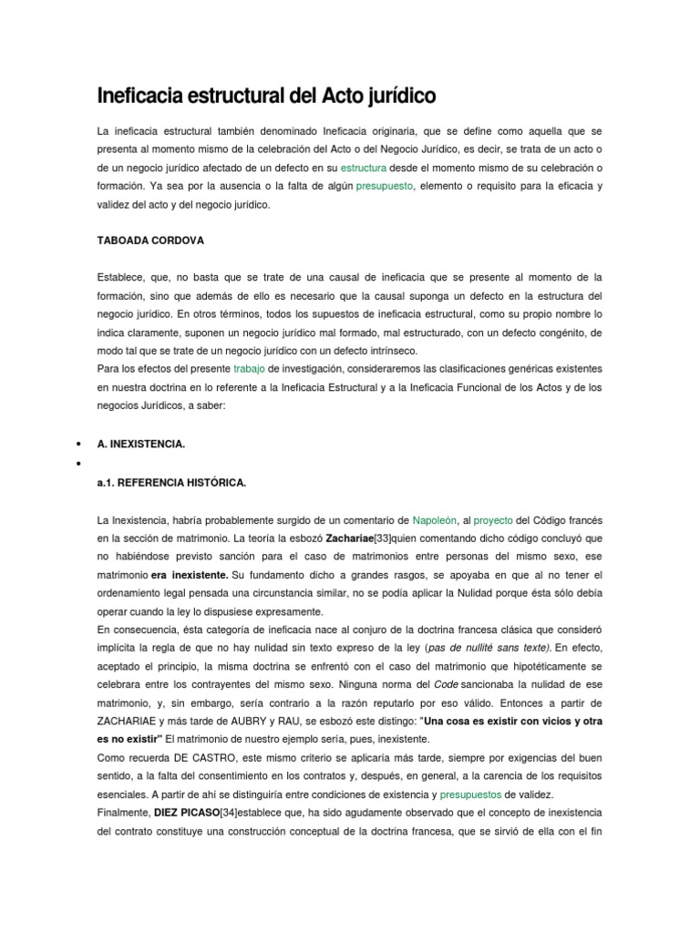 Ineficacia Estructural Del Acto Jurídico | PDF | Nulo (ley) | Doctrina de Políticas Públicas