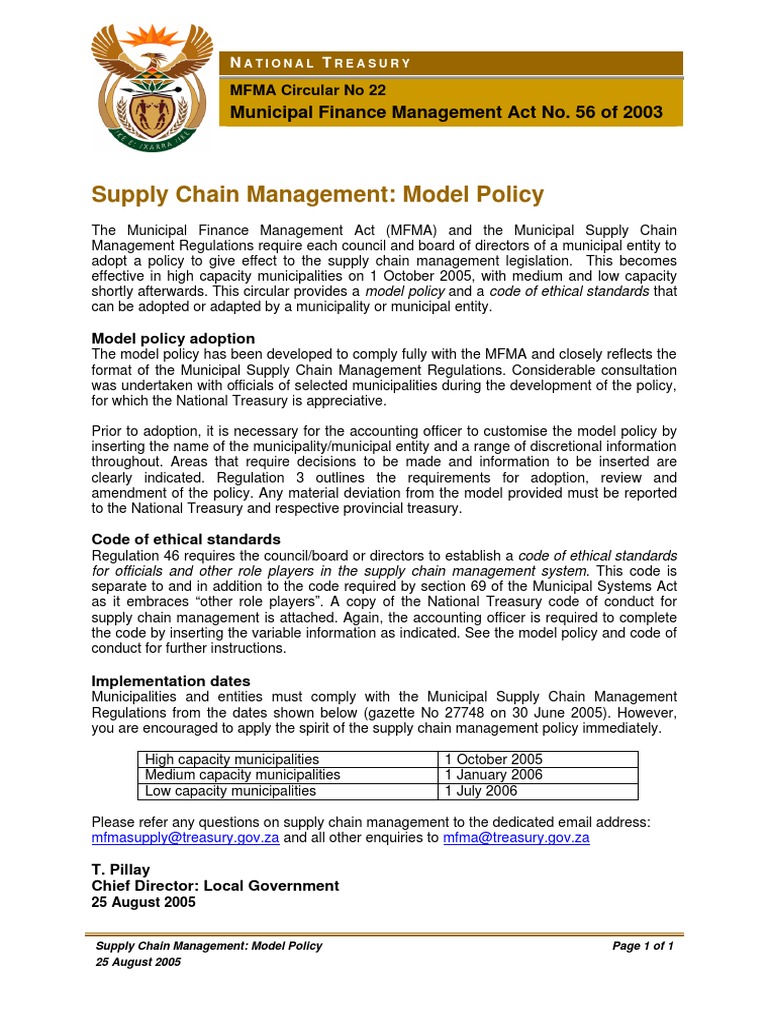 Legislative Acts - MFMA - Circular 22 - SCM - Model Policy Circular ...