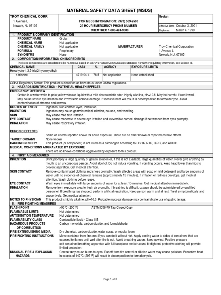 Grotan Material Safety Data Sheet | PDF | Firefighting | Fires