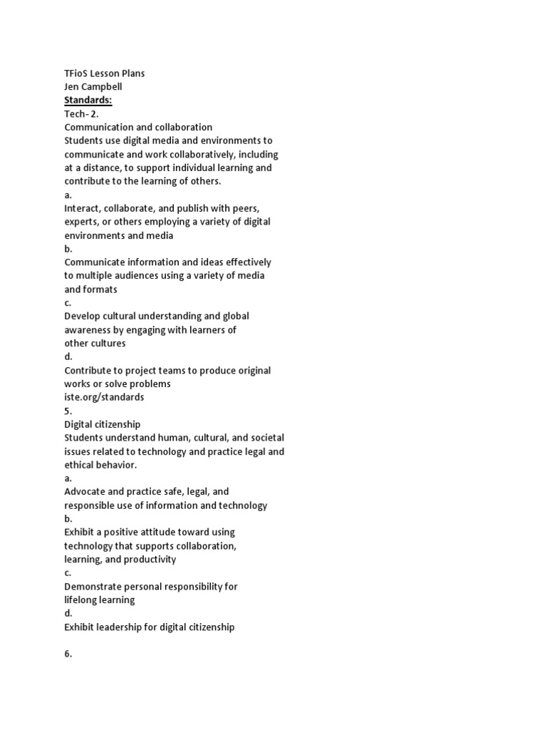 TFioS Lesson Plans | PDF | Collaboration | Lesson Plan