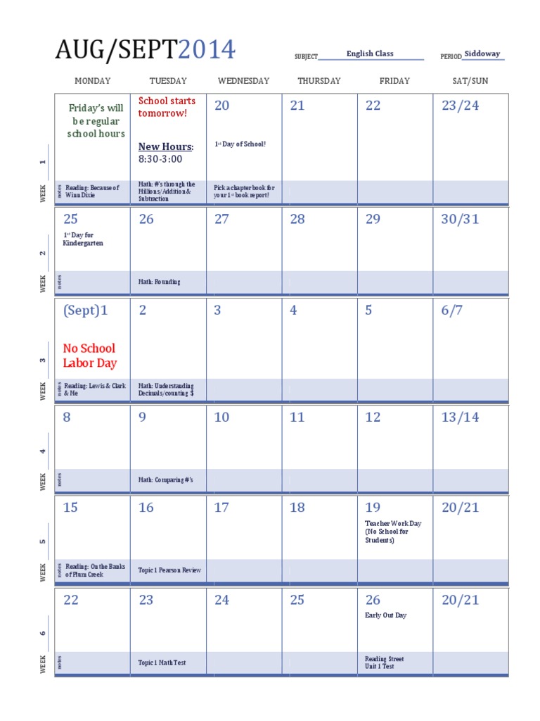 English Class Schedule Overview | PDF
