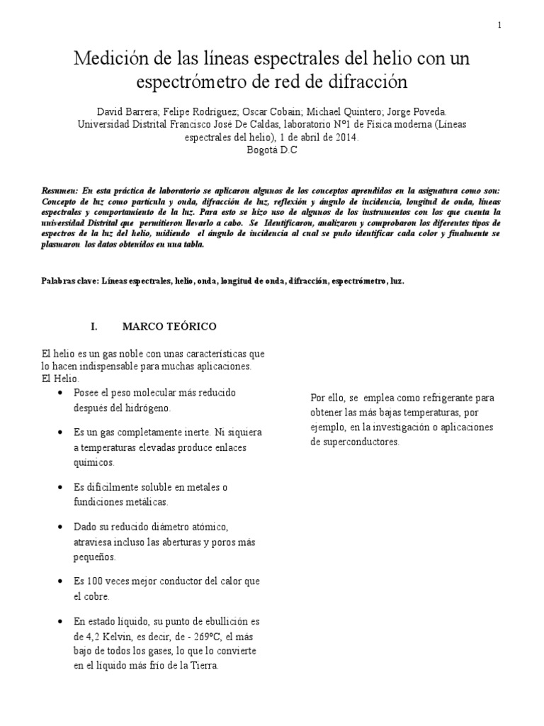 Espectro de Emisión del Helio | PDF | Difracción | Helio