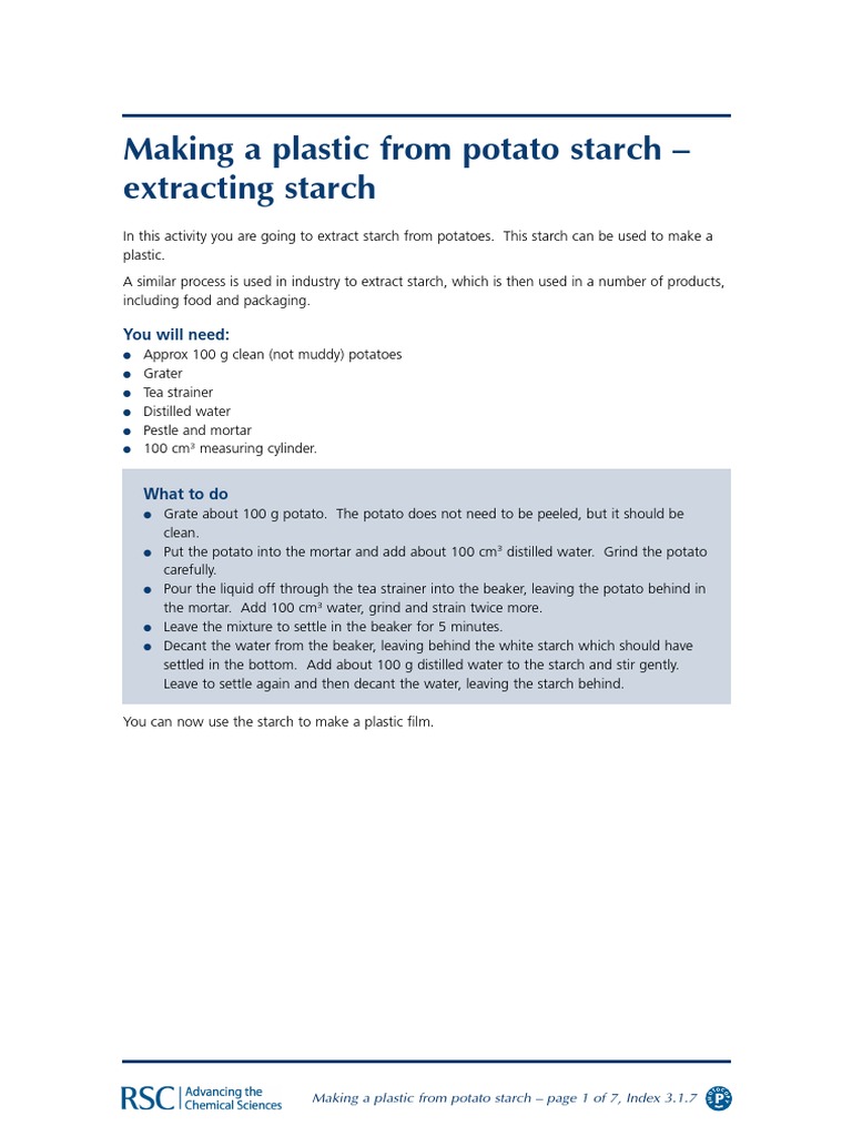 Making Potatoes Bioplastic | PDF | Starch | Plastic