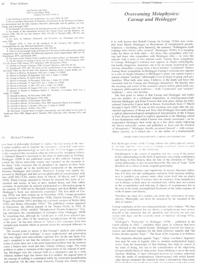 03-M Friedman - Overcoming Metaphysics - Carnap and Heidegger | PDF ...