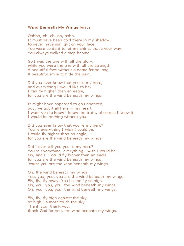 Wind Beneath My Wings Lyrics | PDF | Poetry