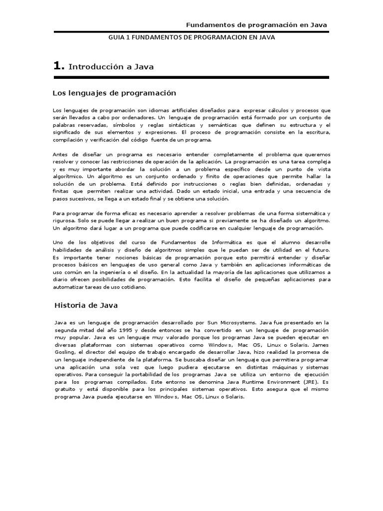Guia 1 Fundamentos de Programacion en Java | PDF | Java (lenguaje de programación ...