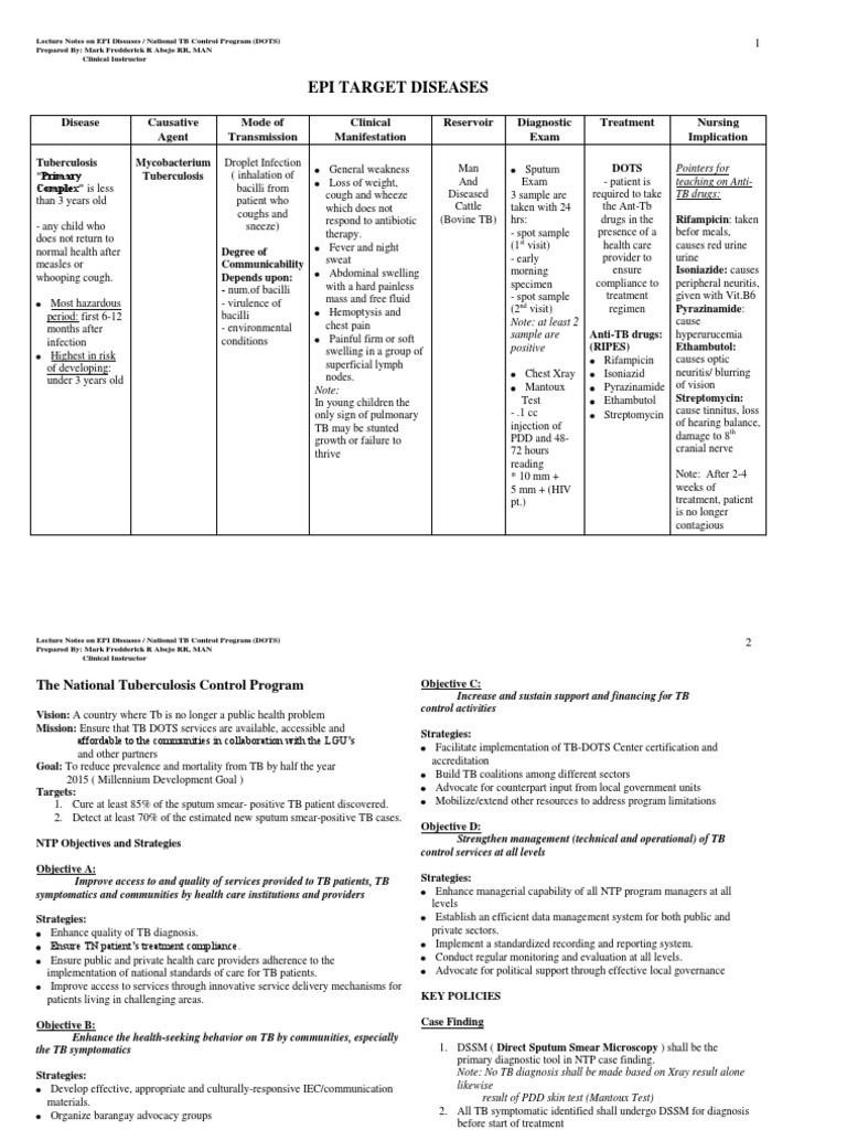 Epi | PDF | Tuberculosis | Clinical Medicine
