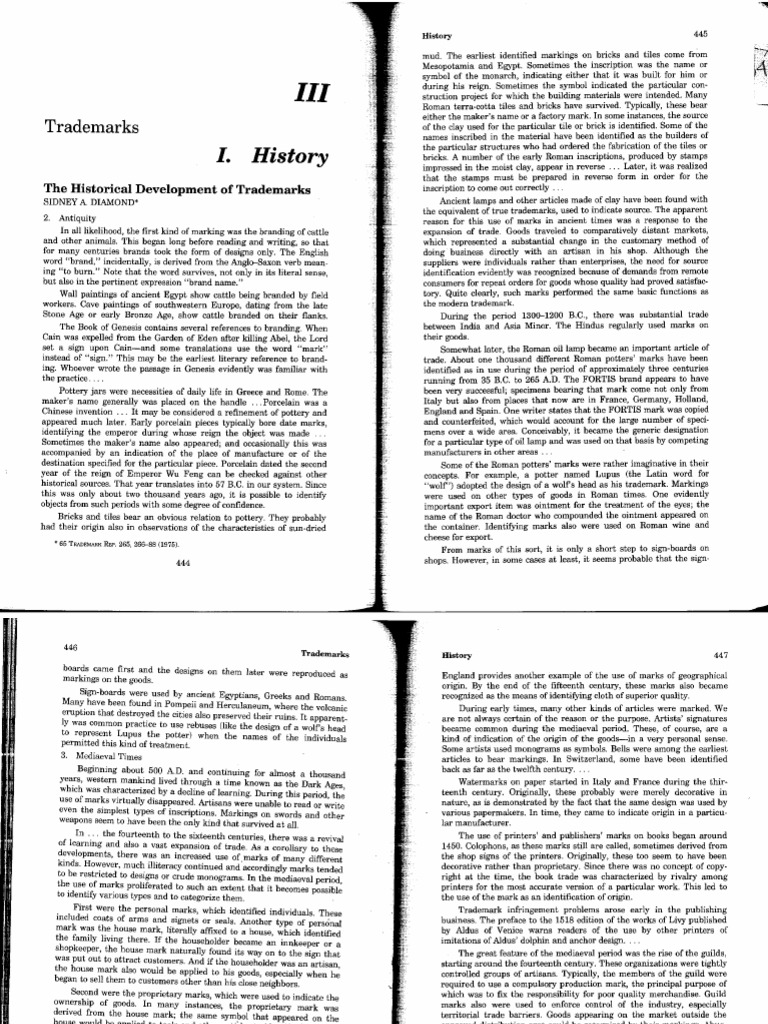 The Historical Development of Trademarks | PDF | Trademark | Epigraphy