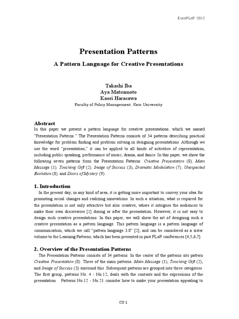 Presentation Patterns: A Pattern Language For Creative Presentations ...
