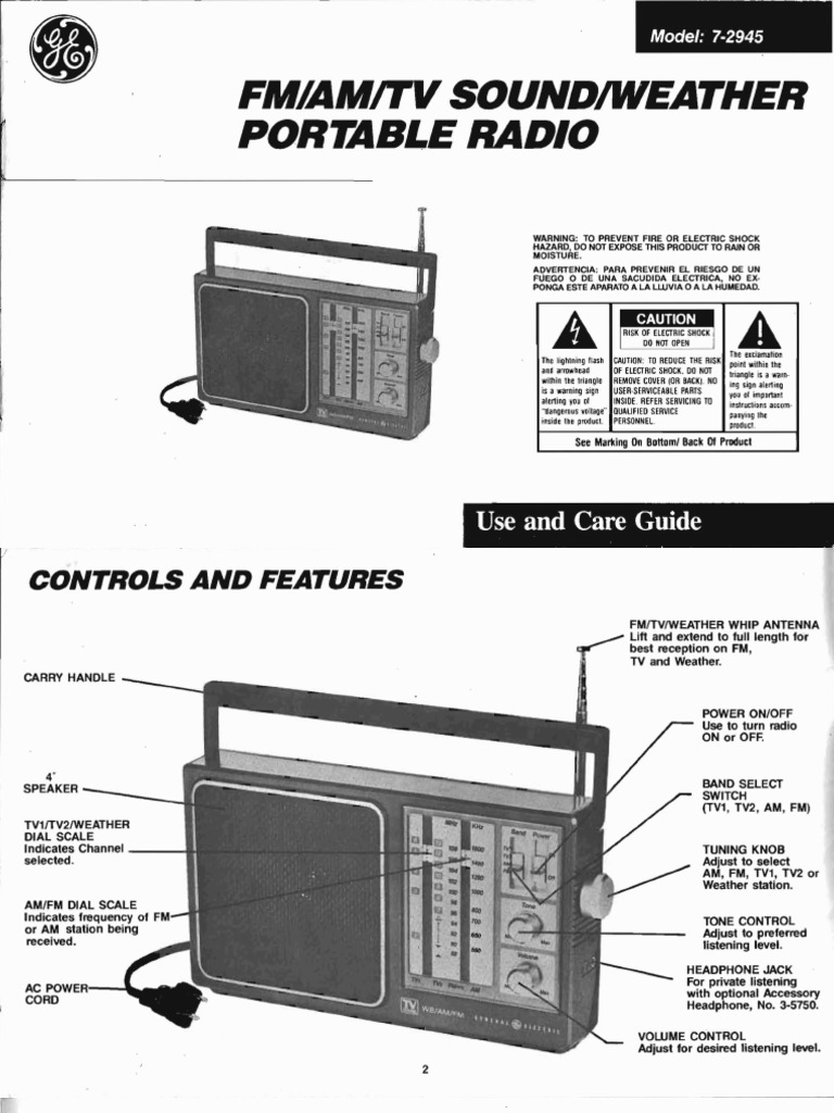 GE Portable Radio Model 7-2945 Guide | PDF | Very High Frequency | Radio