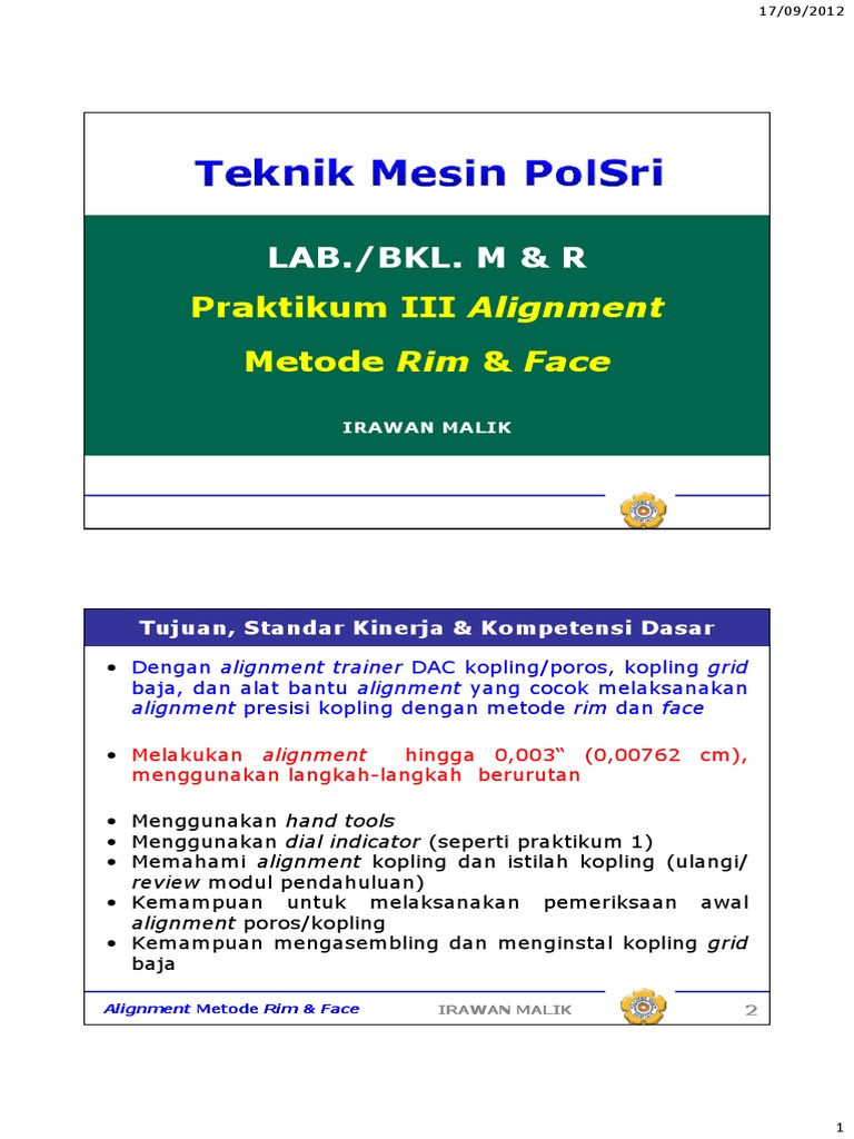 Rumus Alignment Kopling Metode Rim & Face | PDF