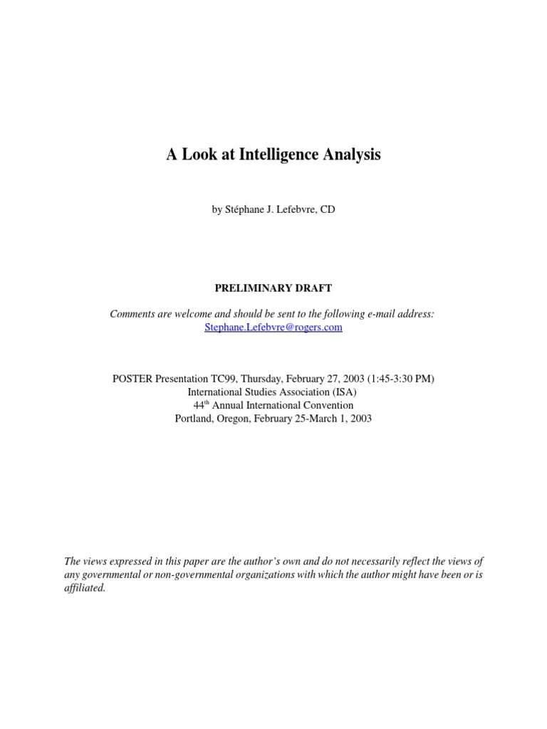 Lefebvre Stephane - A Look at Intelligence Analysis | PDF ...