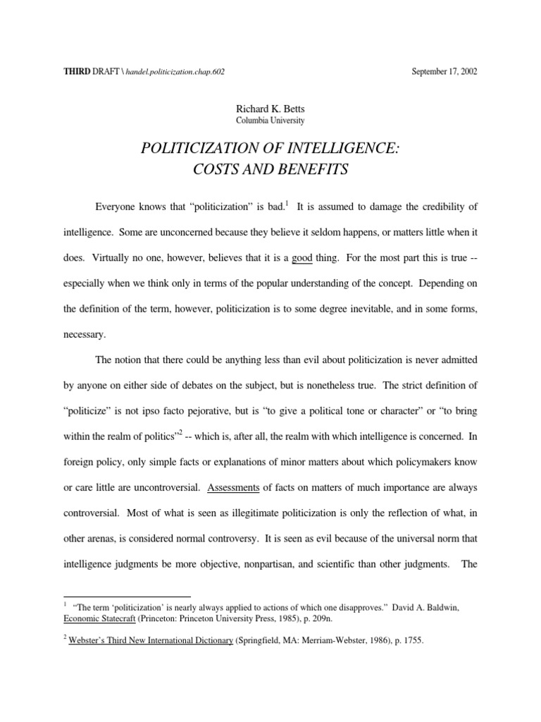 Richard K. Betts - Politicization of Intelligence | PDF | Intelligence ...