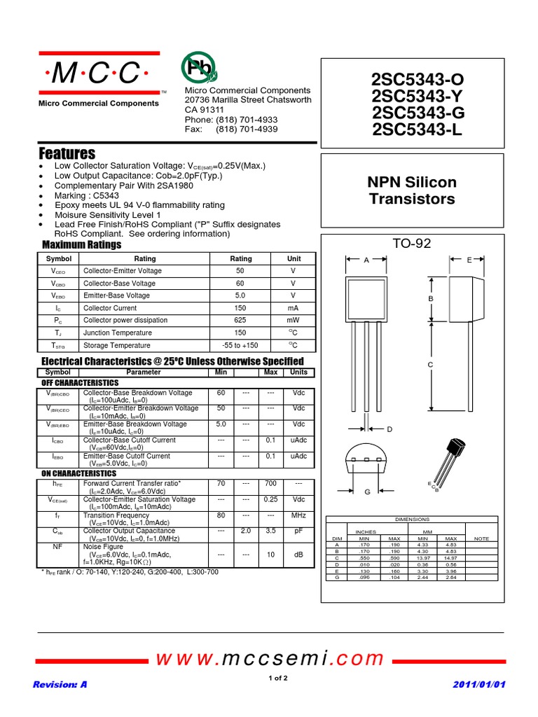 Datasheet Transstr c5343 | PDF | Bipolar Junction Transistor | Electrical Engineering