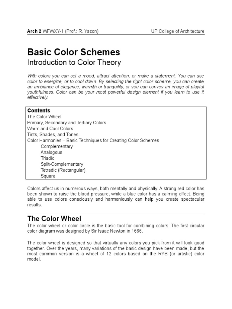 Basic Color Schemes | PDF | Senses | Electromagnetic Spectrum