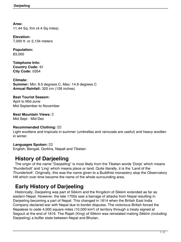 An Informative Guide to Darjeeling: Its History, Geography, Climate, and Attractions | PDF ...