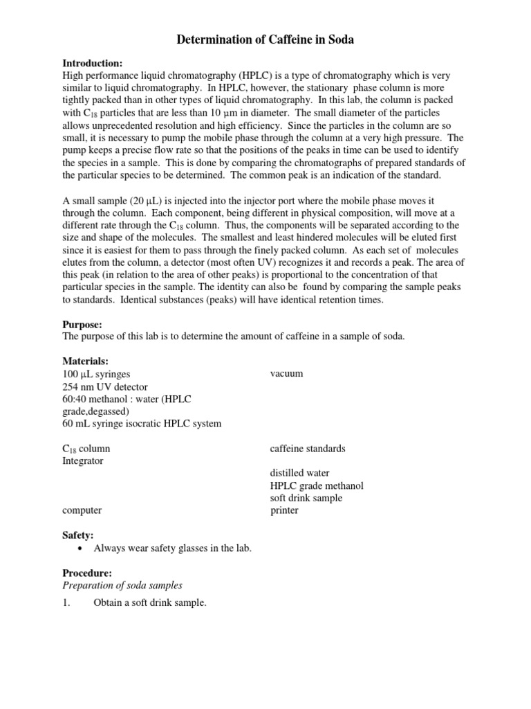 HPLC Determination of Caffeine in Soda | PDF | High Performance Liquid ...
