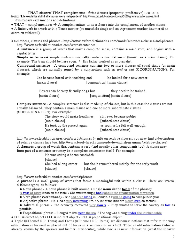 THAT Clauses Exercises | Download Free PDF | Sentence (Linguistics ...
