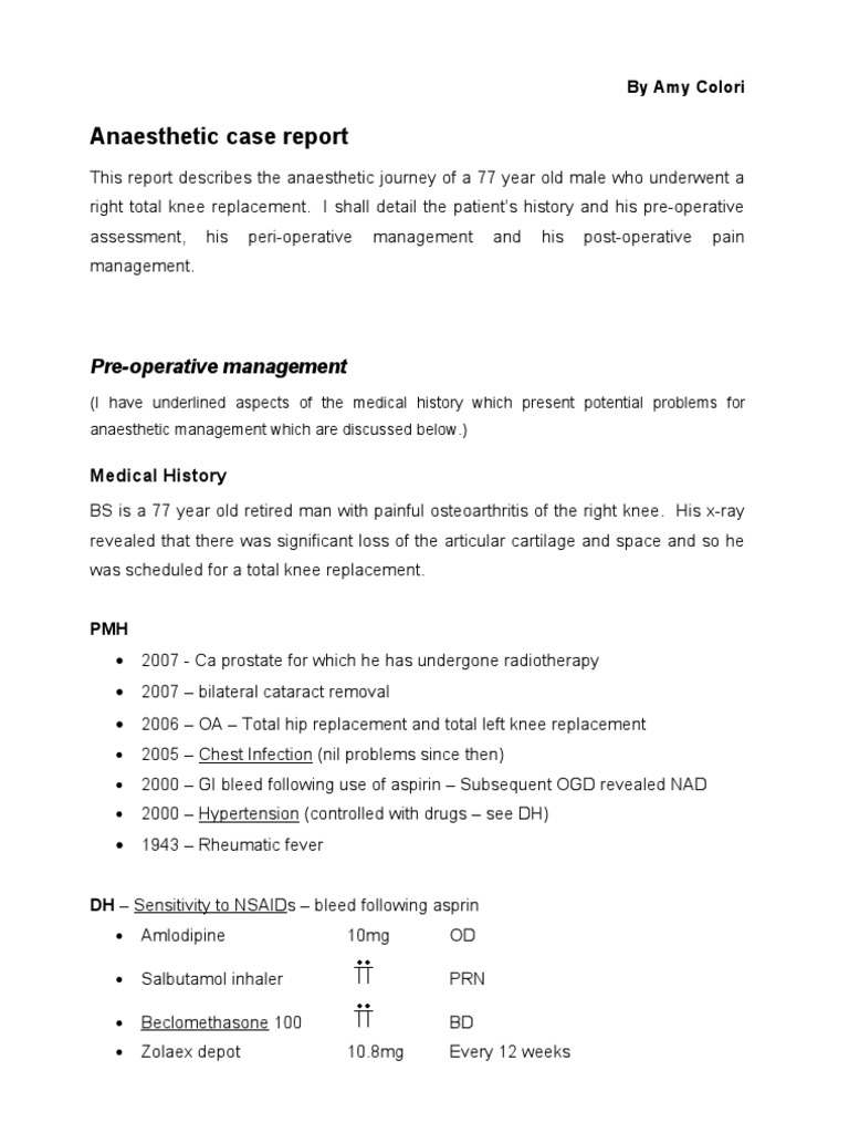 Anaesthetic Case Report | PDF | Anesthesia | Aspirin