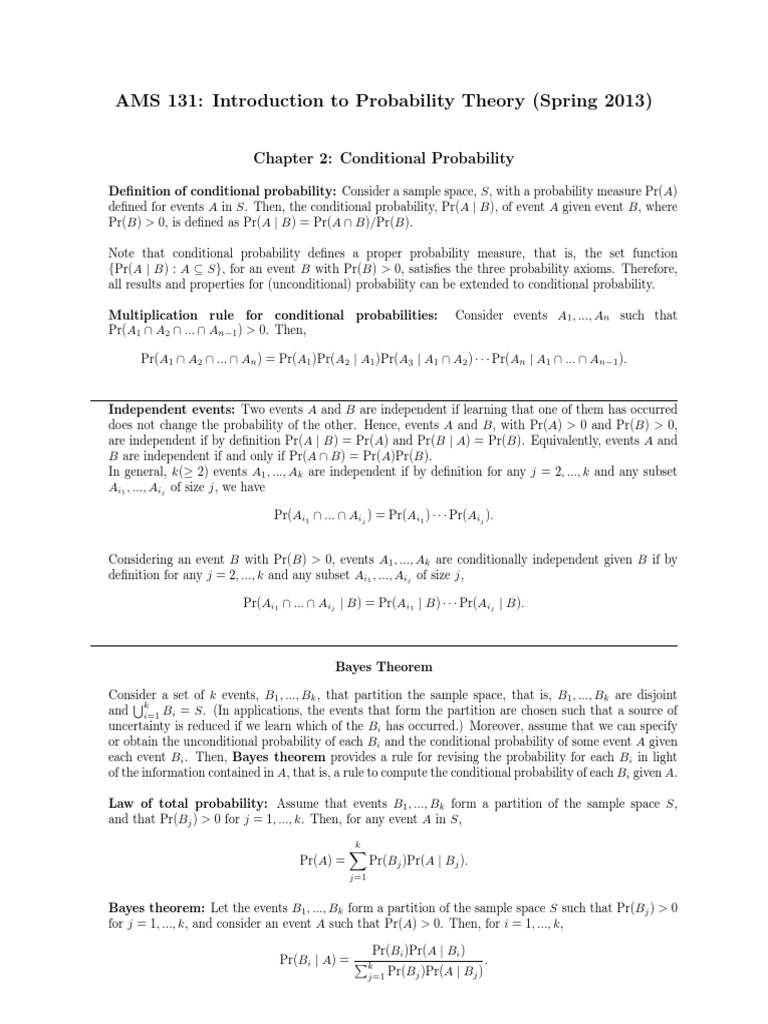 AMS 131: Introduction To Probability Theory (Spring 2013) | PDF | Intersection (Set Theory ...