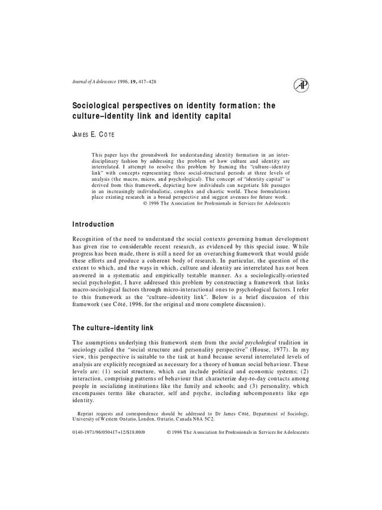 Social Perspective of Identity Formation | PDF | Identity (Social ...