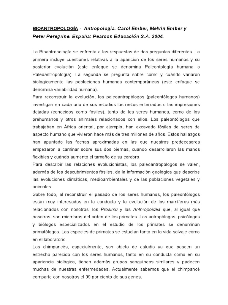 BIOANTROPOLOGÍA - Antropología. Carol Ember, Melvin Ember y Peter ...