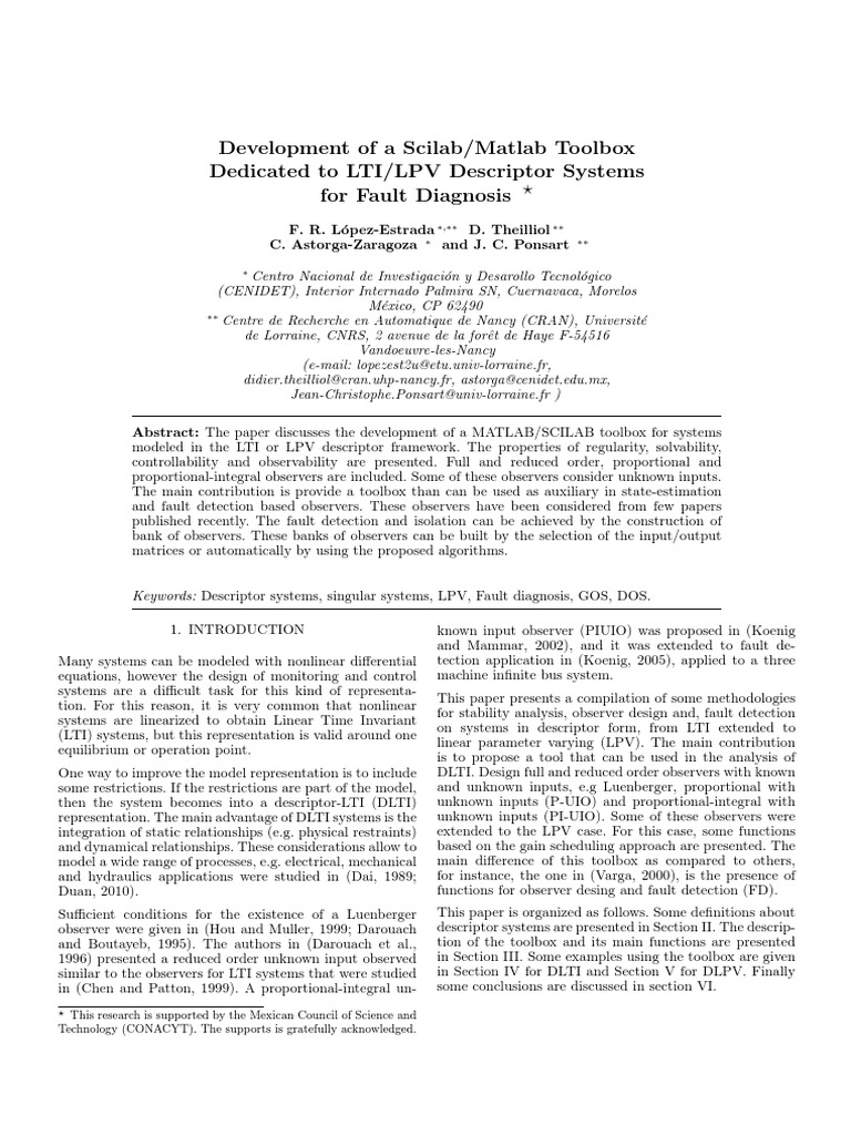 Development of A Scilab/Matlab Toolbox Dedicated To LTI/LPV Descriptor Systems For Fault ...
