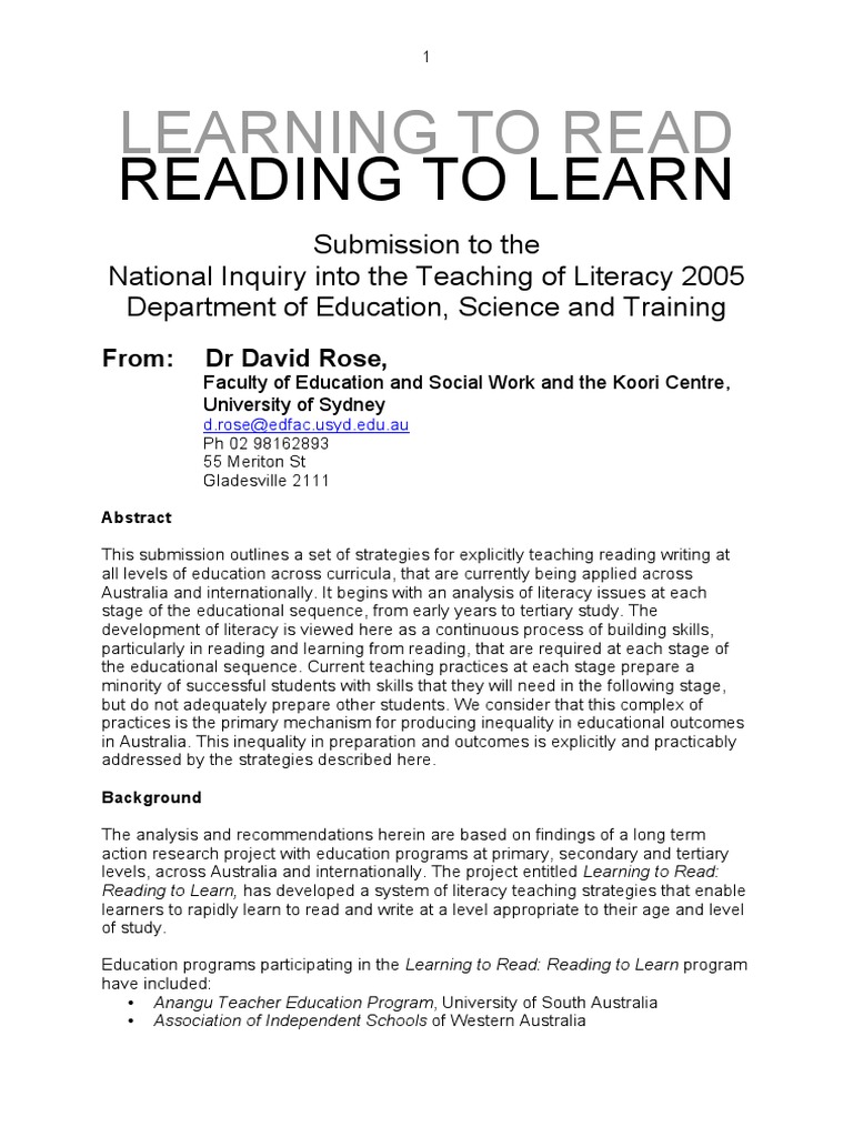 Learning To Read, Reading To Learn - David Rose | PDF | Reading ...