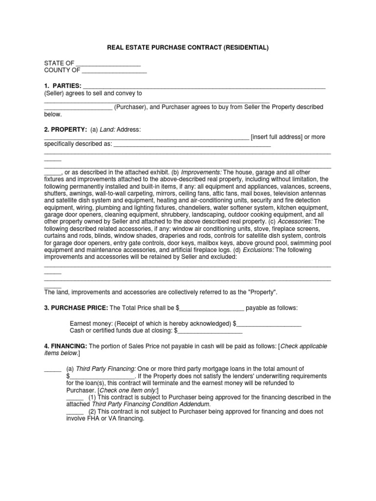 Real Estate Purchase Contract | PDF | Title Insurance | Mortgage Law