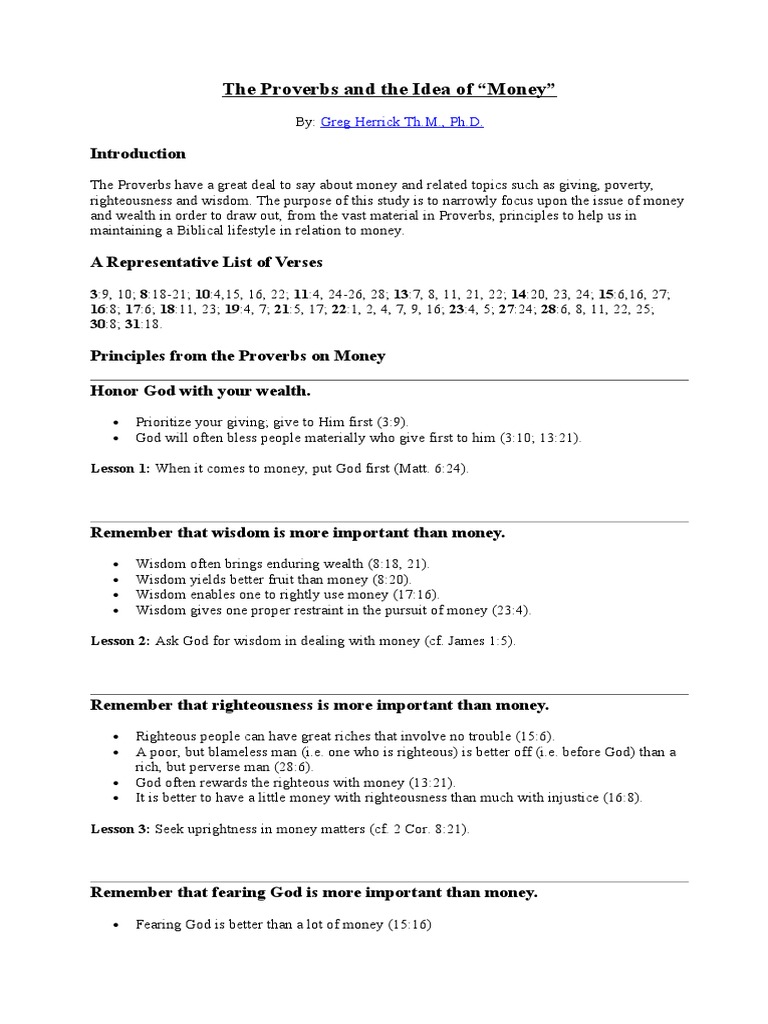 Proverbs and The Use of Money | PDF | Book Of Proverbs | Religious Texts