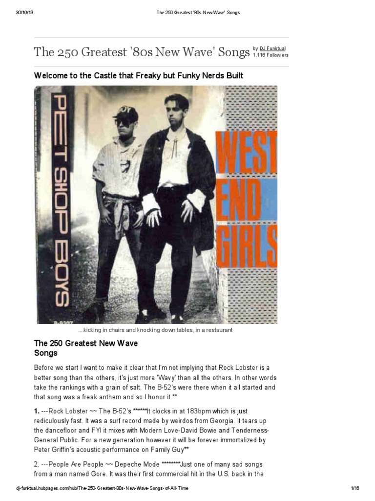 The 250 Greatest '80s New Wave' Songs | PDF | Artists | Performing Arts