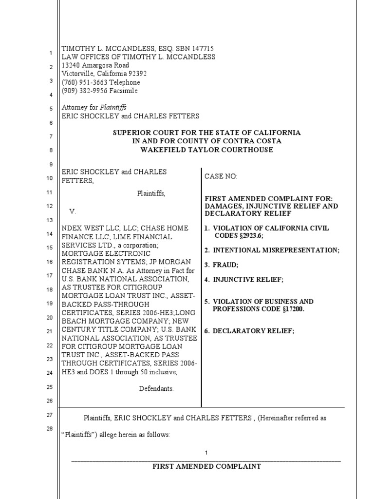 First Amended Complaint | PDF | Deed Of Trust (Real Estate) | Real ...