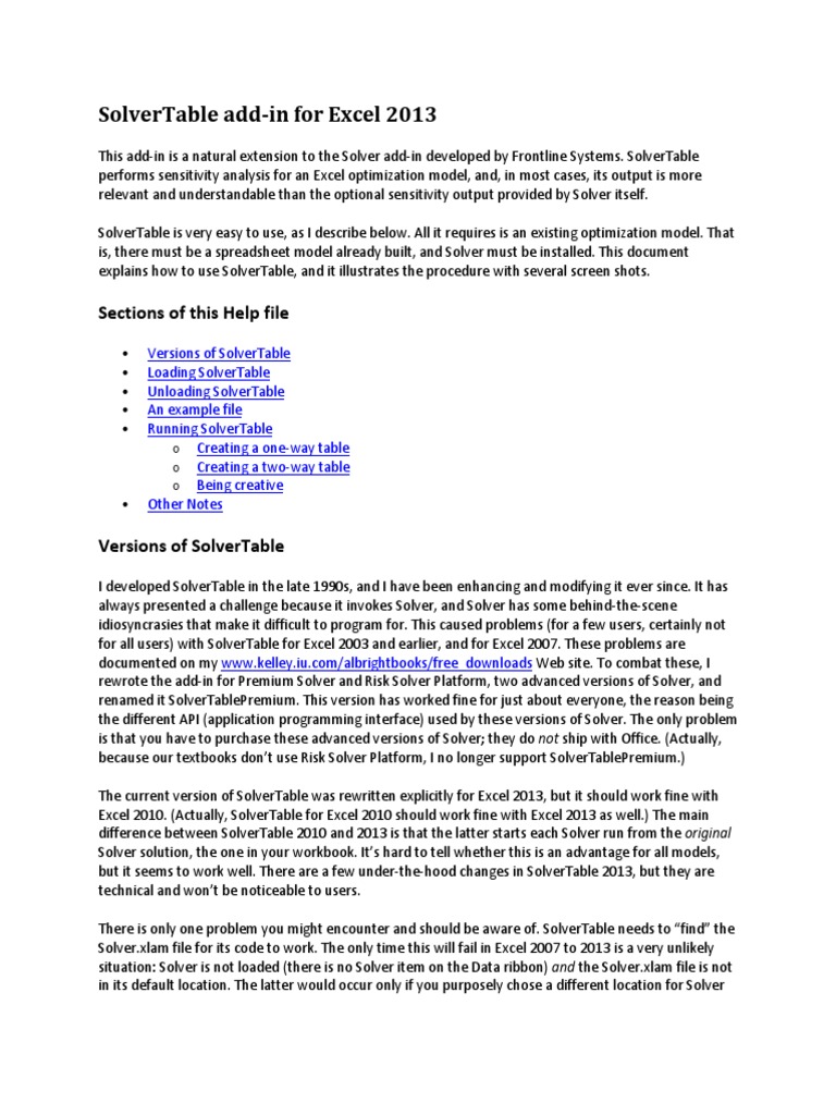 Solver Table Help | PDF | Library (Computing) | Microsoft Excel