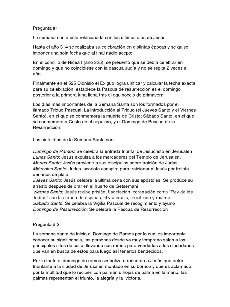 Preguntas Semana Santa | PDF | Pascua de Resurrección | Adoración ...