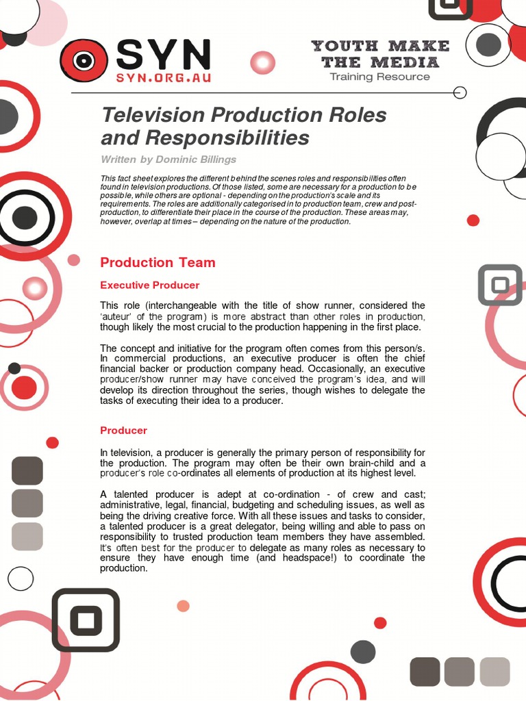 SYN Guide To TV Roles and Responsibilities - 0 | PDF | Filmmaking ...