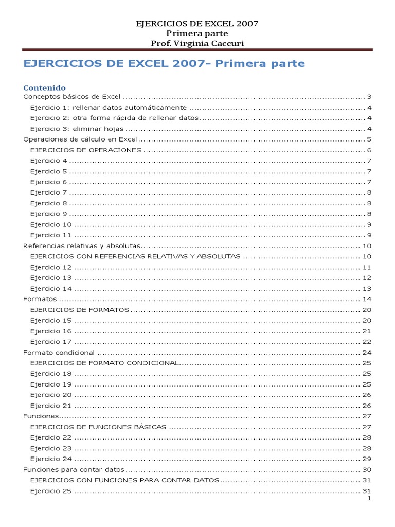 Ejercicios de Excel 2007 Primera Parte | PDF | Métodos y materiales de enseñanza | Tecnología