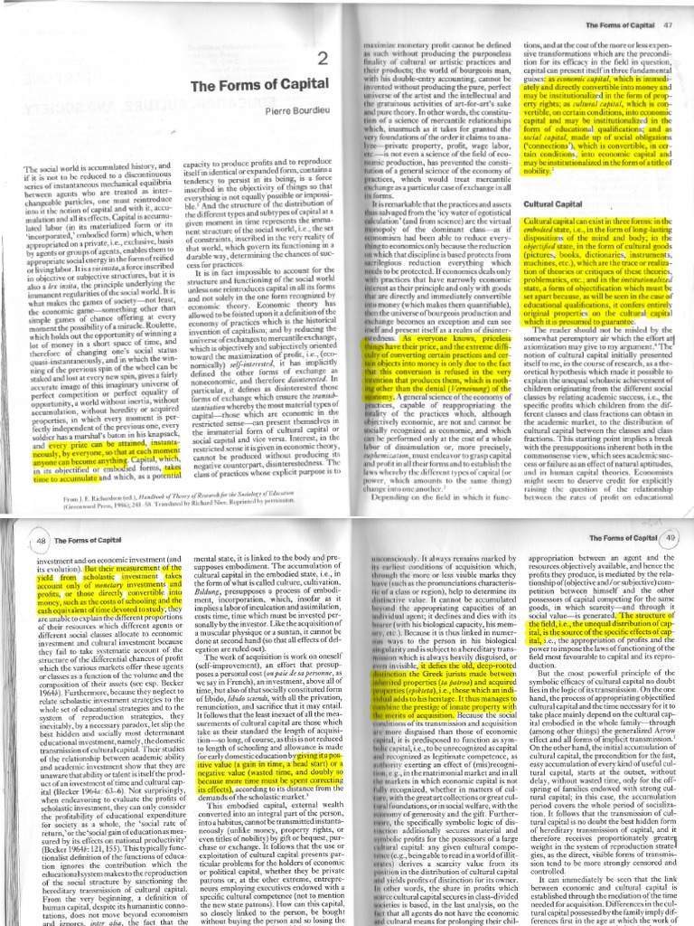The Forms of Capital | Download Free PDF | Social Capital | Economics