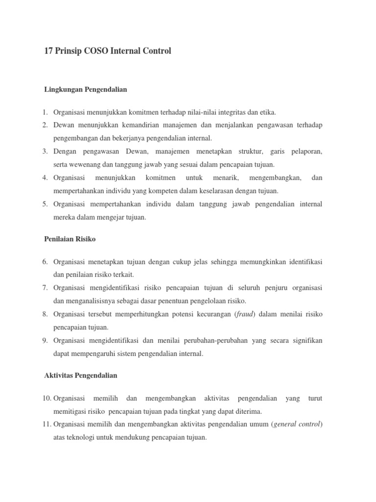 17 Prinsip Pengendalian Internal COSO | PDF