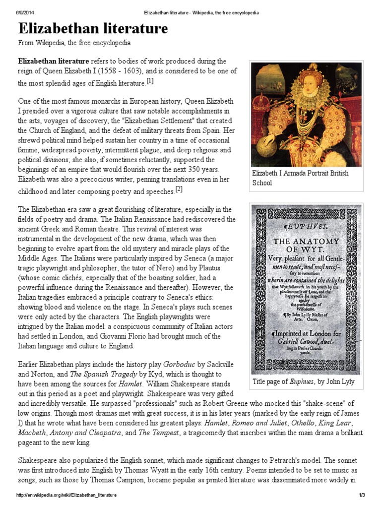 Elizabethan Literature: From Wikipedia, The Free Encyclopedia | PDF ...