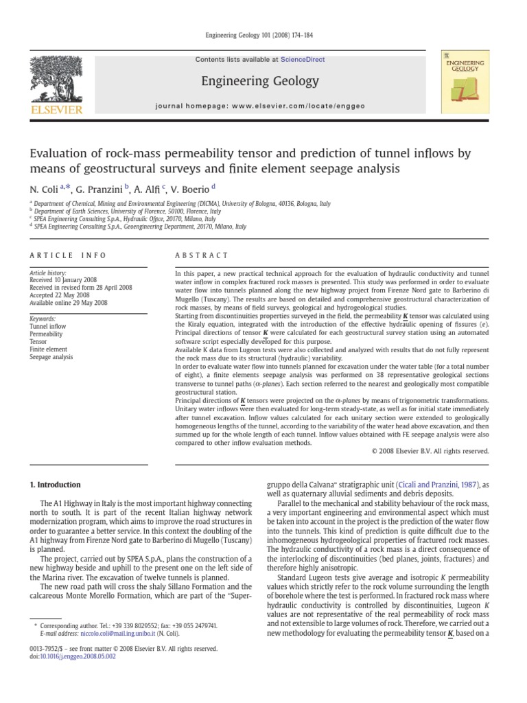 Coli Et Al 2008 - Rock Mass Permeability Tensor | PDF | Hydrogeology ...