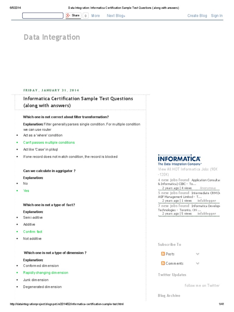 Data Integration - Informatica Certification Sample Test Questions ...