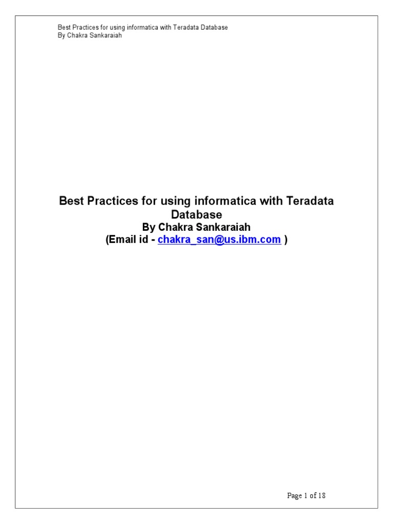 Best Practices For Using Informatica With Teradata Database | PDF ... Best Practices For Using Informatica With Teradata Database | PDF ...