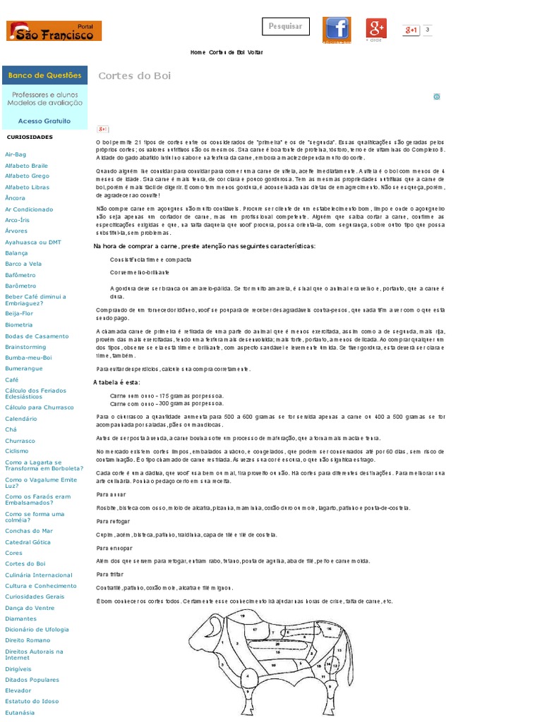 Cortes de Boi, Carnes, Tipos Cortes de Boi PDF | PDF | Carne | Comidas ...