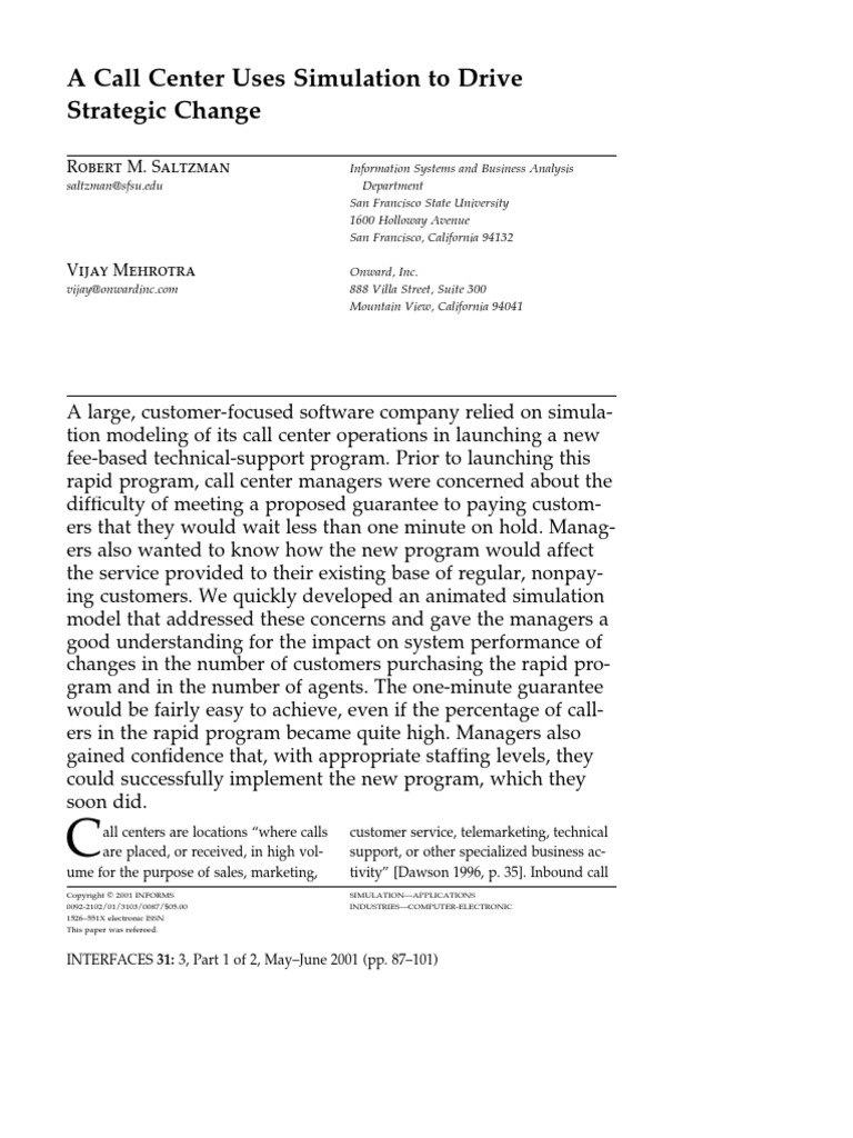 Call Center | PDF | Call Centre | Simulation