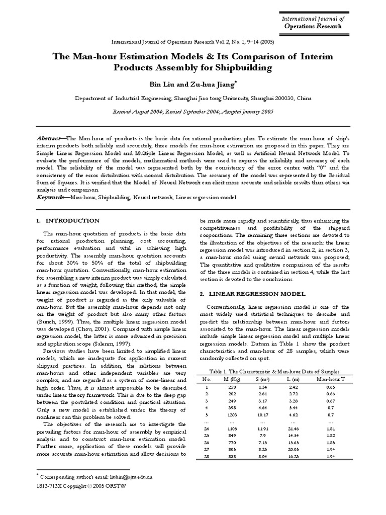 The Man-Hour Estimation Models Its Comparison of Interim Products ...