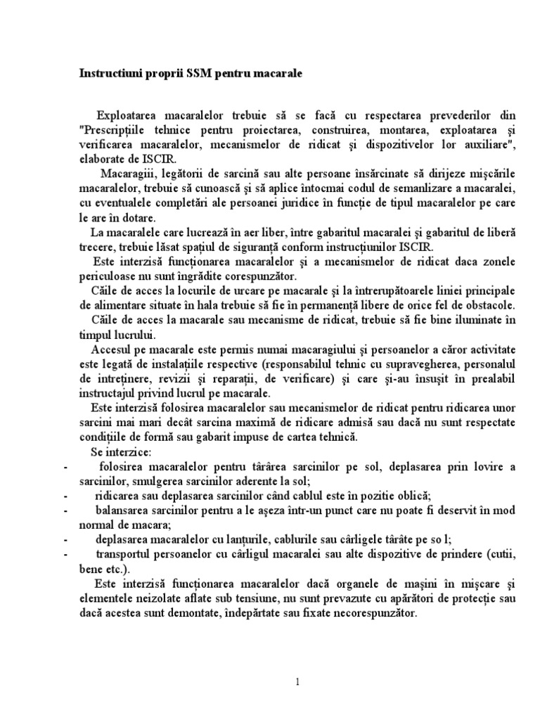 Instructiuni Proprii SSM Pod Rulant | PDF