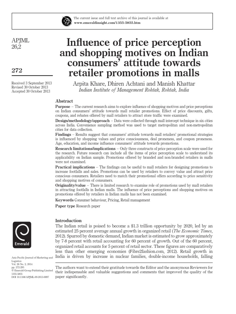 Influence of price perceptions and shopping motives on Indian consumers’ attitude towards ...