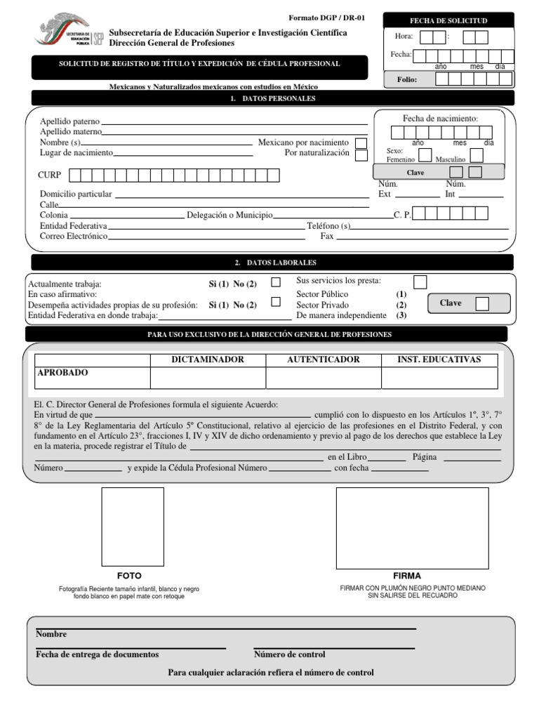 Formato DGP DR-01 anterior.pdf | México | Educación superior