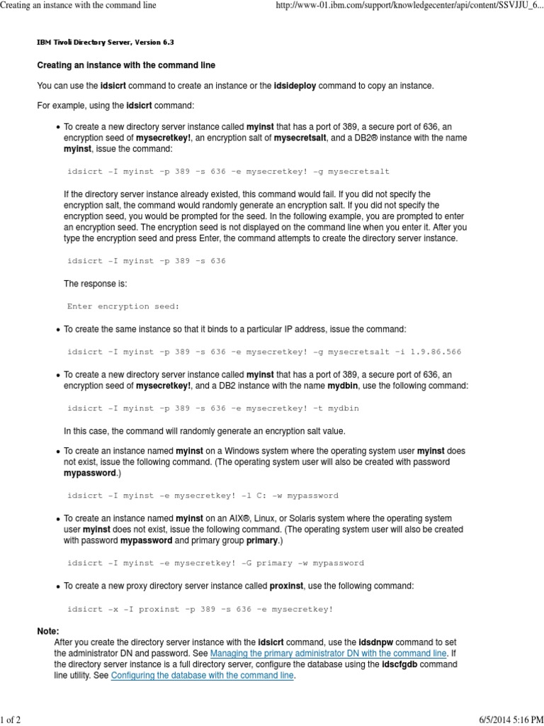 Creating An Instance With The Command Line: IBM Tivoli Directory Server ...